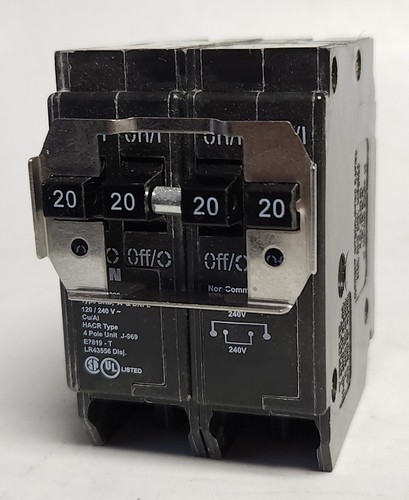 EATON BR420 Duplex 4 Pole 2 x 2 Pole 20 AMP Type BR Circuit Breaker ...