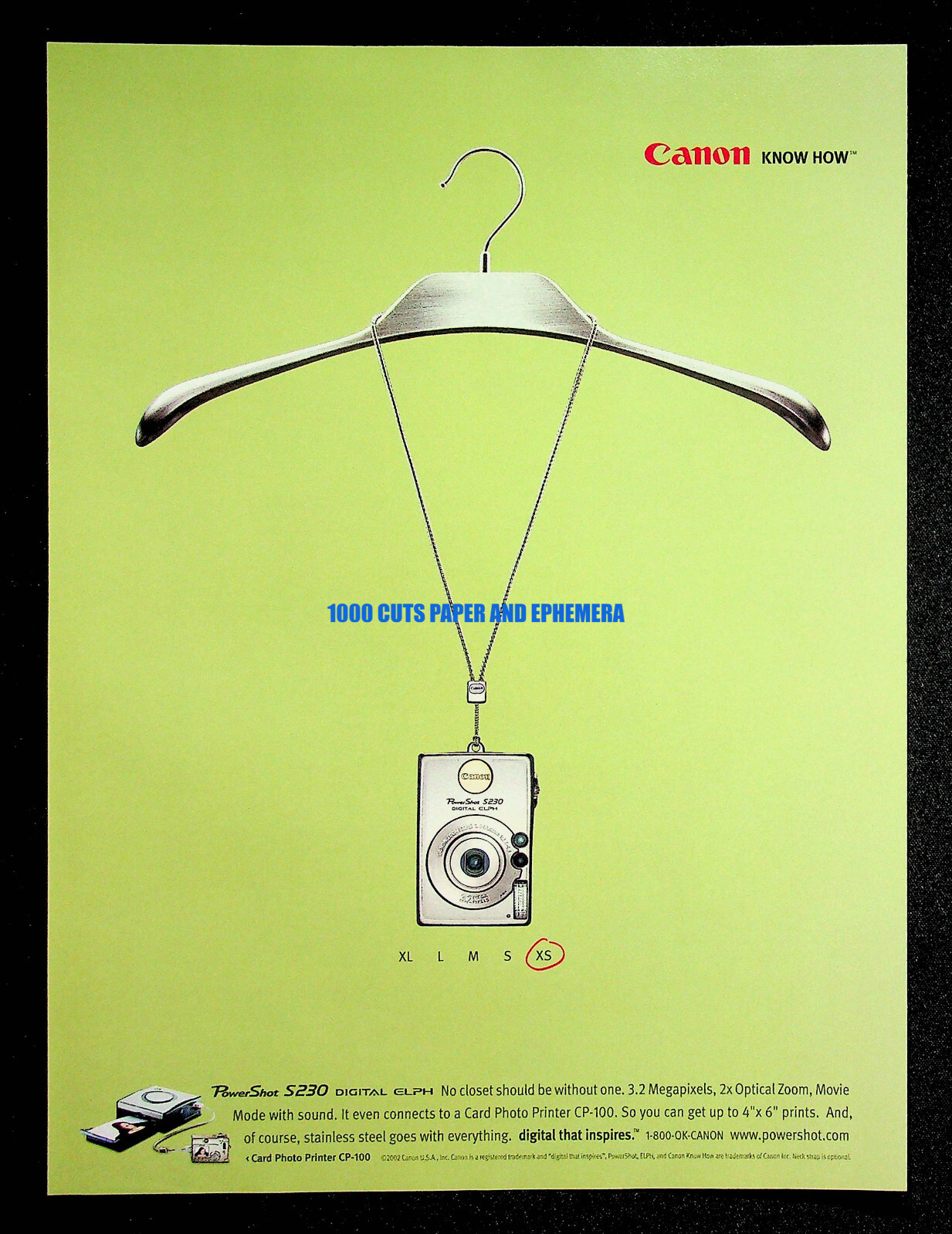 Canon PowerShot S230 Digital Elph Camera 2002 Print Magazine Ad Poster ...