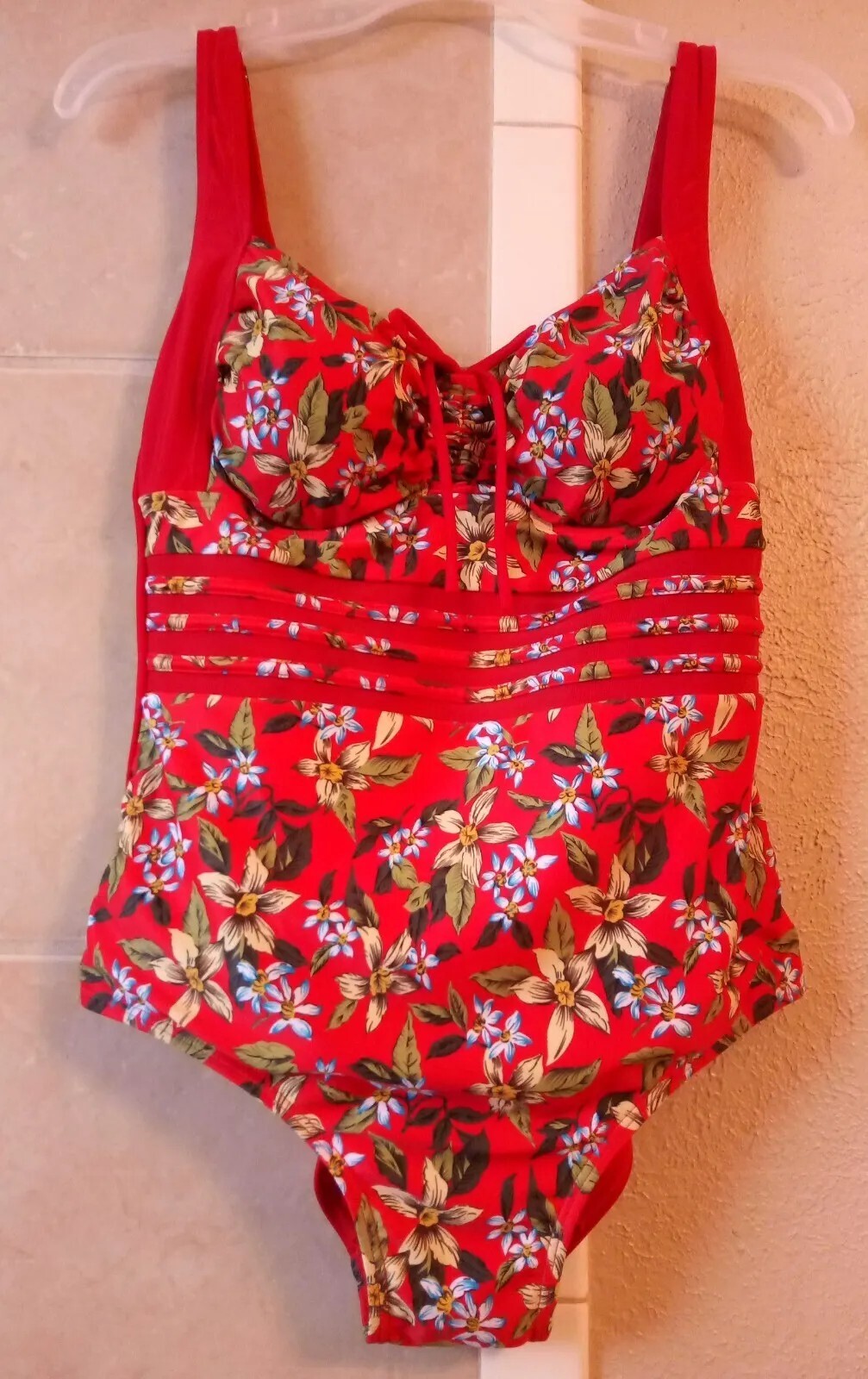Zulily Doris Red Floral Cutout-Back One-Piece Swimsuit-Adjustable ...