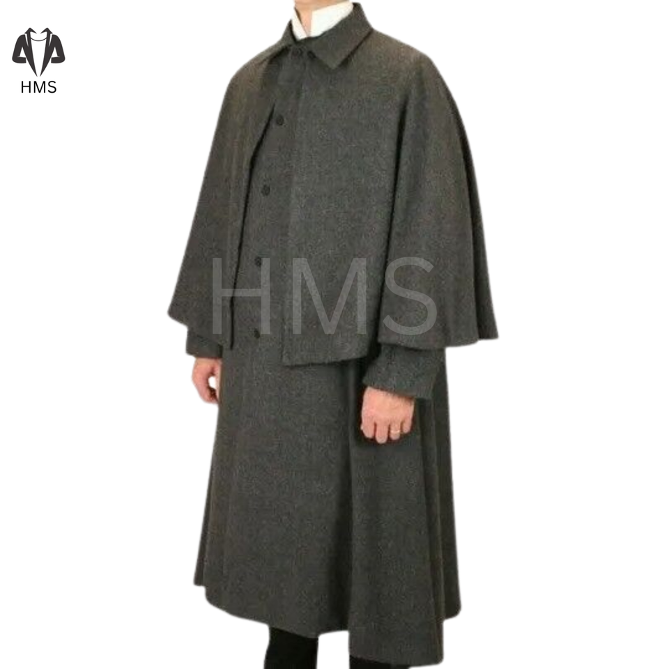 New Grey Inverness 100% Wool Victorian Coachmen Gentleman Cape Coat | eBay