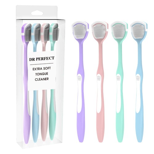 DR PERFECT Soft Tongue Brush Scraper Cleaner Helps GREEN PURPLE BLUE ...