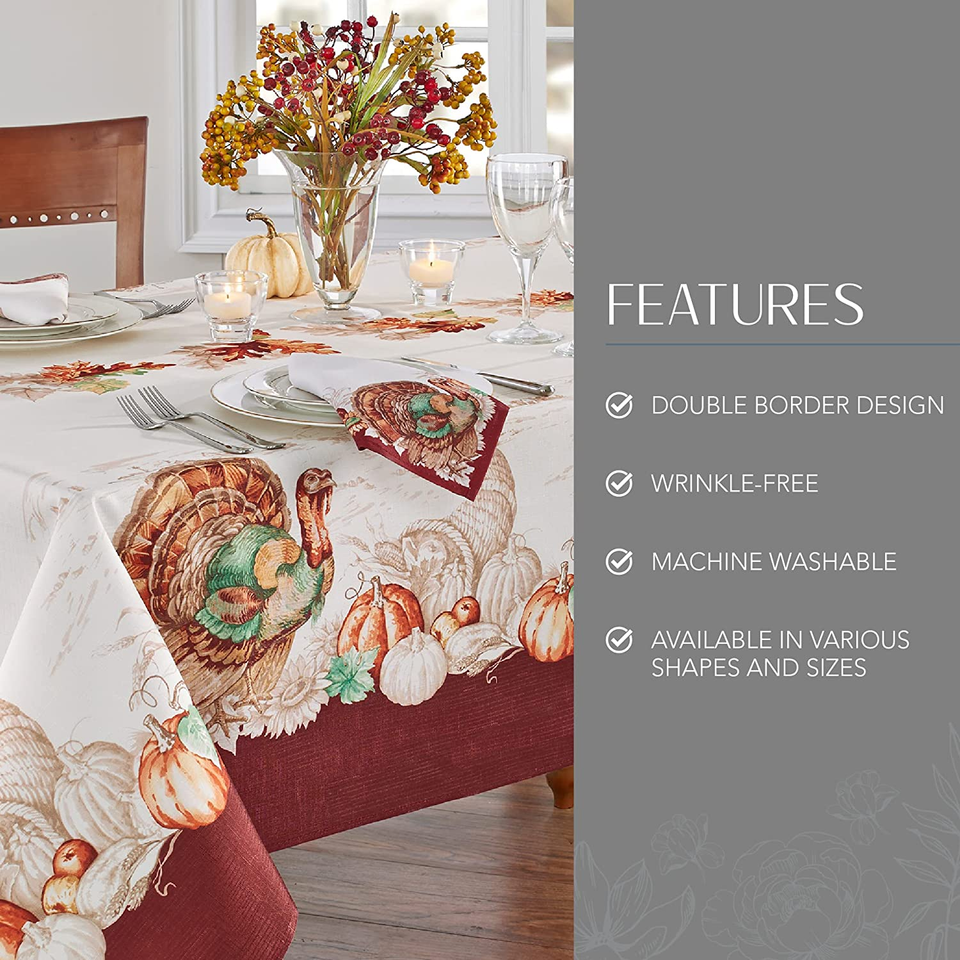 Elrene Home Fashions Holiday Turkey Bordered Fall Tablecloth, Dining ...