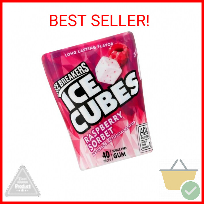ICE BREAKERS Ice Cubes Raspberry Sorbet Sugar Free Chewing Gum Bottle ...