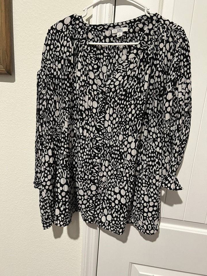 Croft and Barrow Women's Black and White Work Blouse Size XL in Great ...