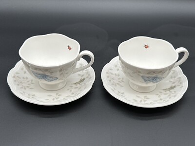 2 Sets Lenox Butterfly Meadow Tea Cup and Saucer w/ Grasshopper ...