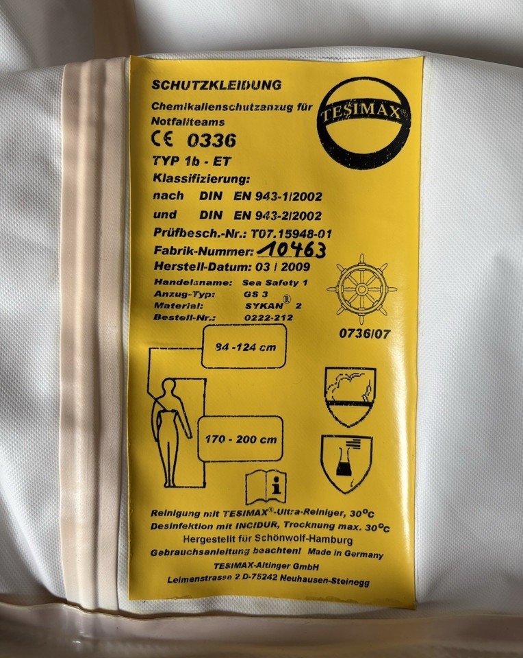 Tesimax 1b-ET GS 3 Sea Safety 1 Chemical Protective Suit | eBay