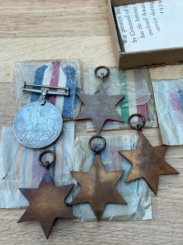 Five WWII Medals in Original Box of Issue With Waxed Paper Packets ...