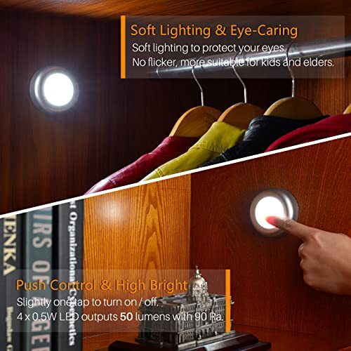 5 Pack LED Touch Night Light Stick On Push Light for Closets Cabinets ...
