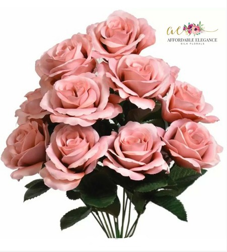 12 Mauve Roses 4" Open Artificial Silk Wedding Flowers Bouquet Fake ...