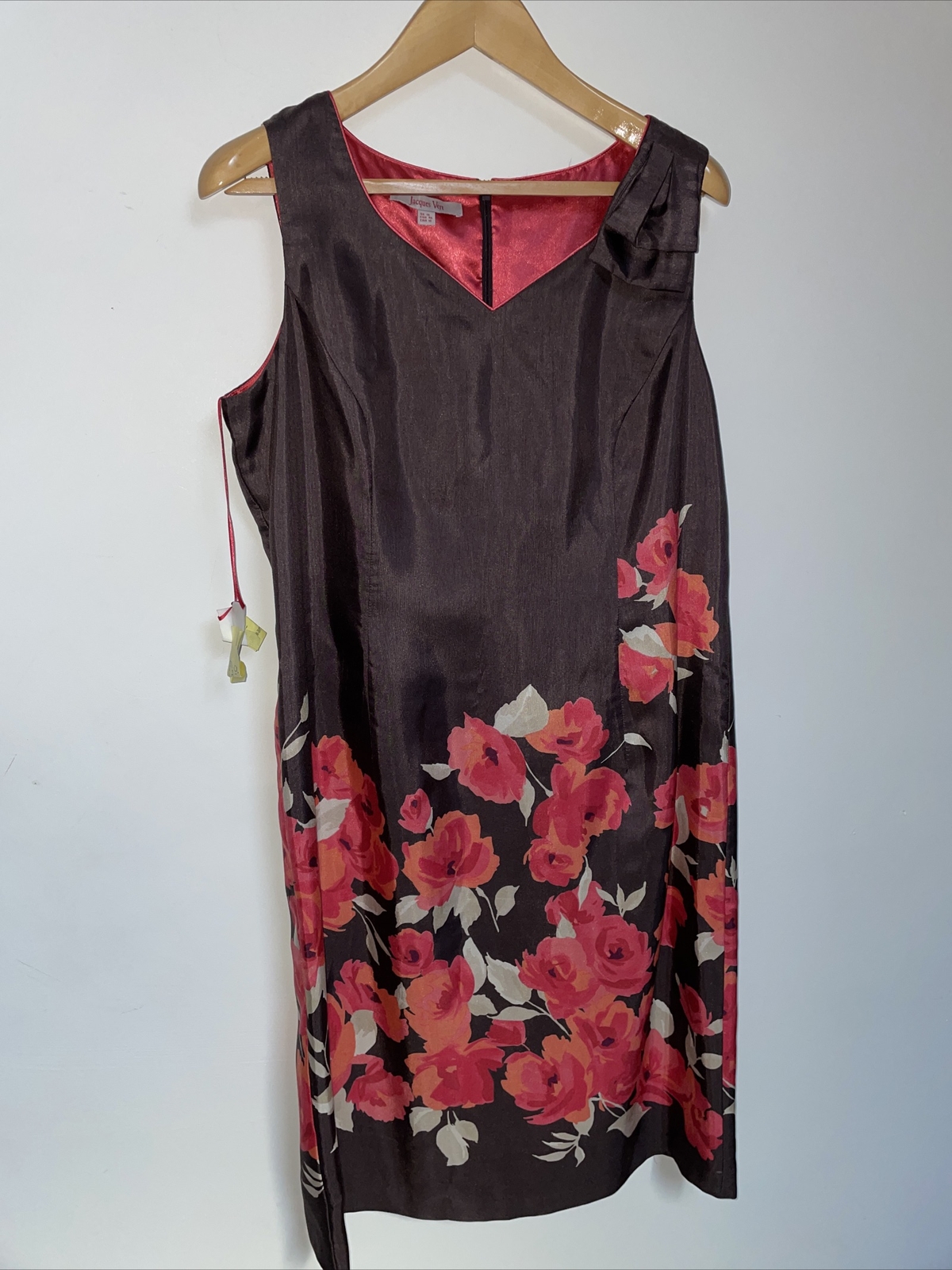 Jacques Vert Brown & pink roses floral faux silk penc… - Gem