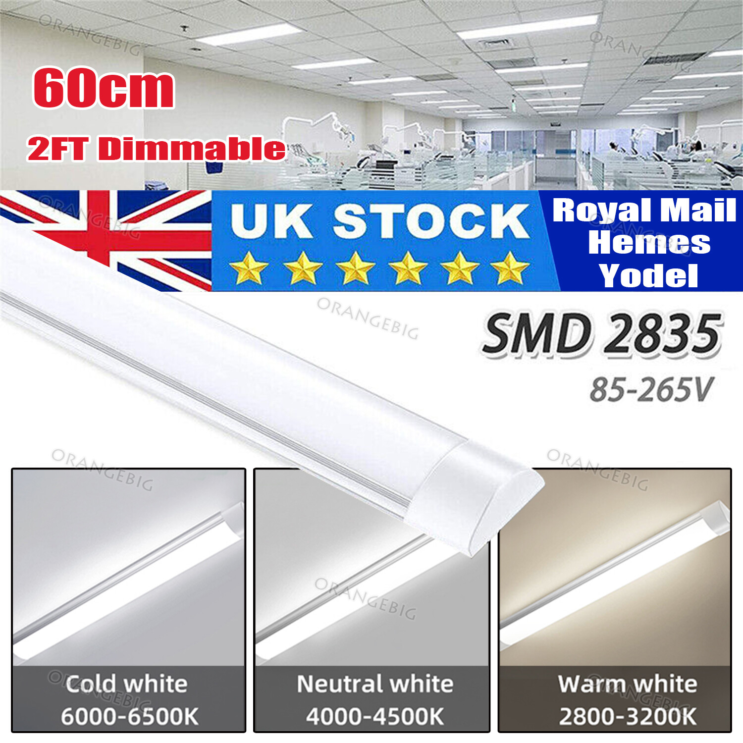 LED Batten Slimline Tube Light 2FT 3FT 4FT 5FT 6FT Wall Ceiling 4500K ...