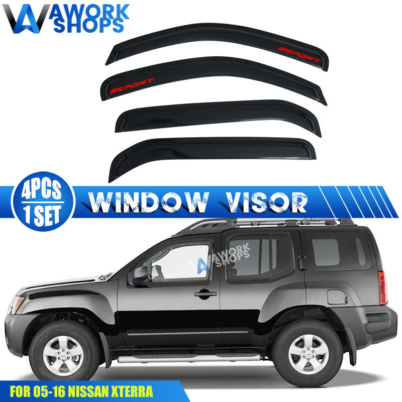 Fits 05-16 Nissan Xterra N50 Window Visors Rain Guard Vent w/ Red Sport ...