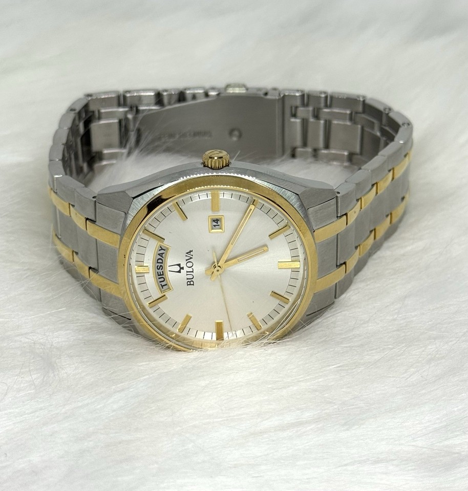 Bulova Surveyor Men's Day/Date Two Tone 39mm Stainless Steel Watch ...