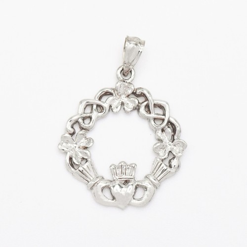 14k White Gold Celtic Claddagh Wreath Pendant Love, Luck, Friendship ...
