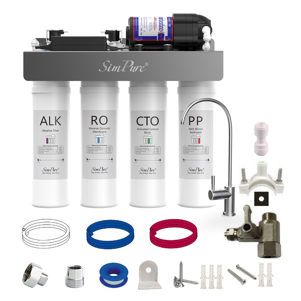 SimPure WP2-400GPD 8 Stage Alkaline Reverse Osmosis System Extra Water ...