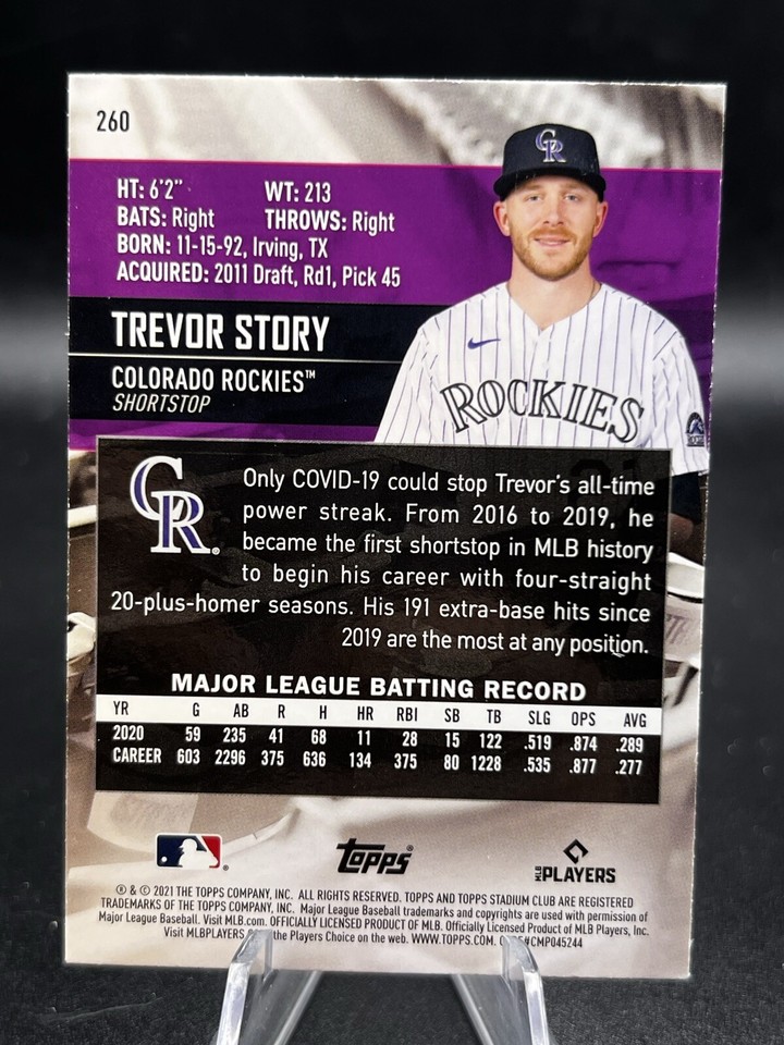 2021 Topps Stadium Club #260 Trevor Story Colorado Rockies | eBay