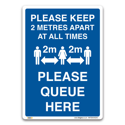 Social distancing Please Queue Here Sign, Vinyl Sticker, Mandatory ...