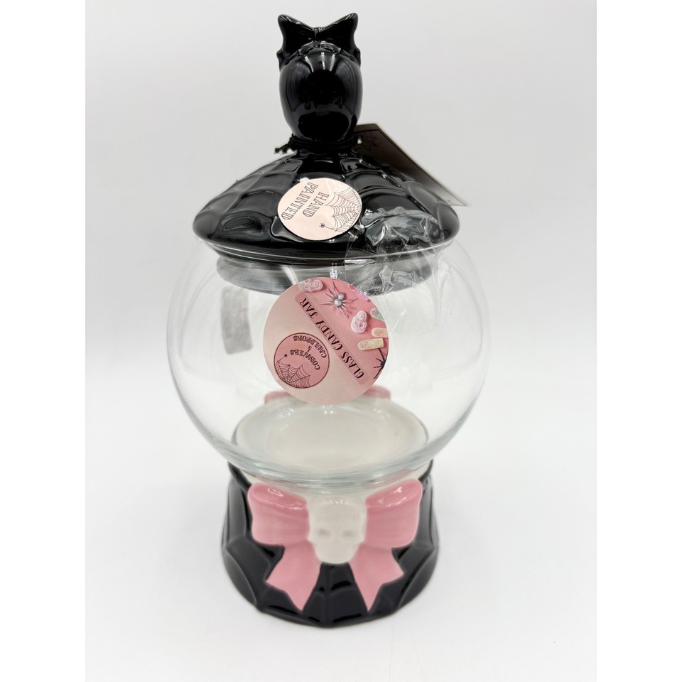 Cobwebs and Cauldrons Glass Candy Jar Skull Figural Halloween Decor New ...