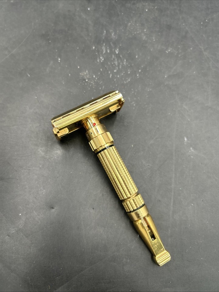 Vintage Gillette Tech Safety Razor Gold Tone Handle w/ Original ...