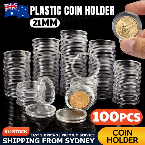 100pcs Coin Storage Box Case Capsules Holder Clear Plastic Round 21mm ...