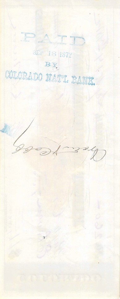 COLORADO TERRITORY 1872 DENVER 1st NAT BANK DRAFT CHECK RECEIPT REVENUE ...