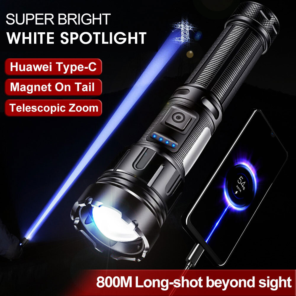 1200000LM LED Flashlight Zoom Light Super Bright Torch USB Rechargeable ...