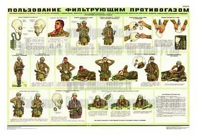 Soviet Russian Civil Defense Poster GAS MASKS ШМ-41, ШМС RESPIRATOR ...
