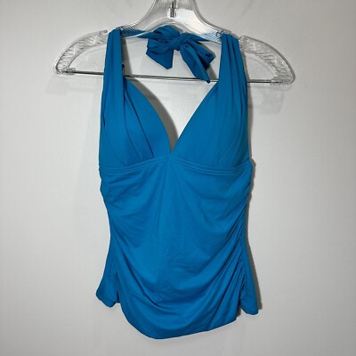 Coco Reef Solid Marina Blue Halter Ruched Tankini Swimsuit TOP NWT 32 C ...