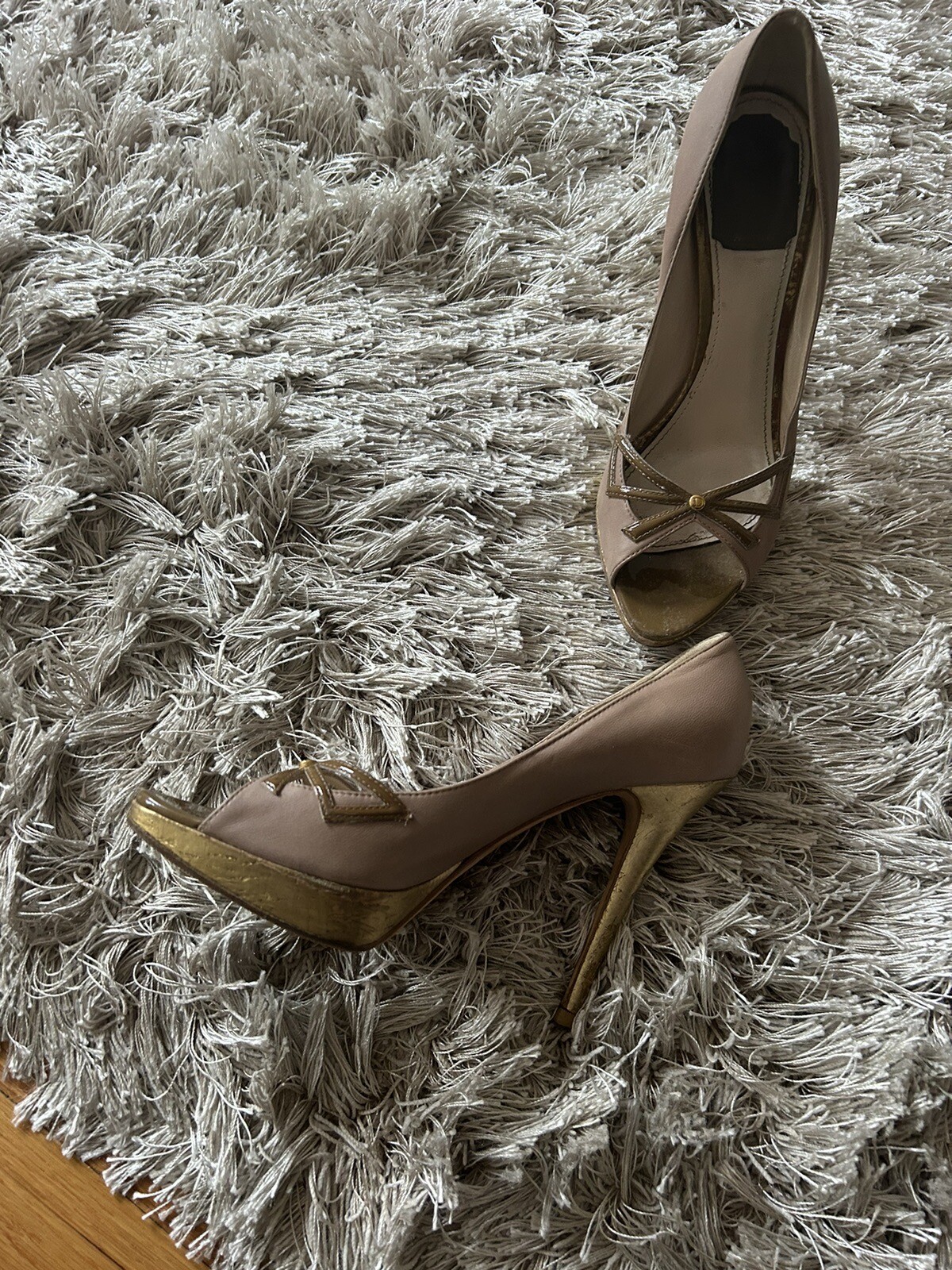 christian dior Women Beige Gold Platform Open Toe Hig… - Gem