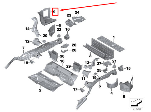 BMW 3 F30 F80 REAR RIGHT FLOOR EXTENSION 41007297910 7297910 ORIGINAL ...