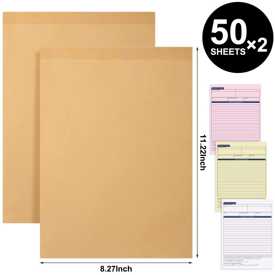Crtiin 2 Pcs Contractors Invoice Book Carbonless Forms Receipt 8.5 x 11 ...