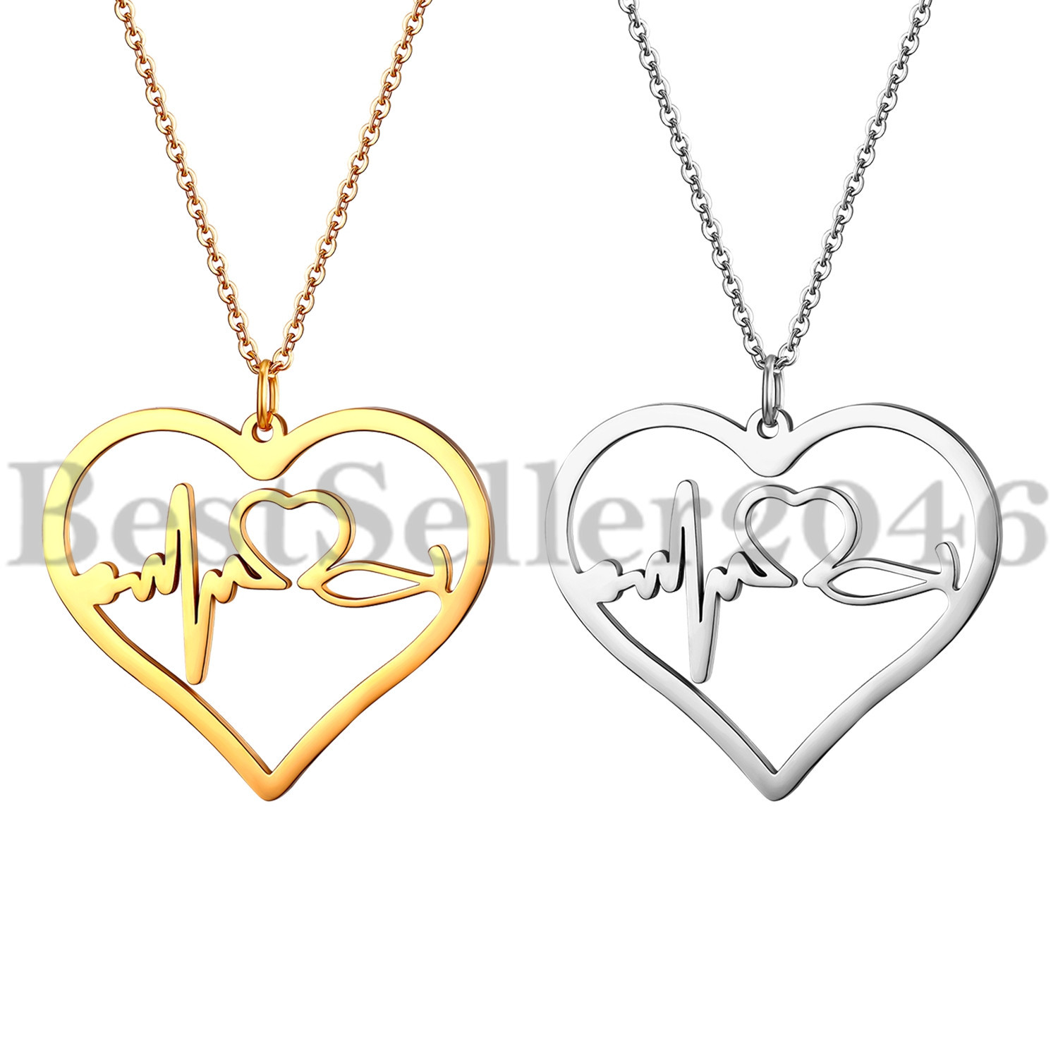 Stainless Steel Lifeline Pulse Heartbeat Charm Open Heart Pendant ...