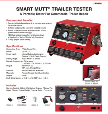 Smart MUTT Mobile Universal Trailer Light & ABS Tester 7-Way Round Pin ...