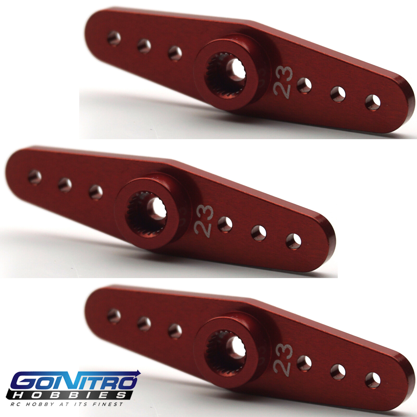 Go Nitro Hobbies 23T Aluminum 2 Way Servo Arm 3 Red JR / Airtronics ...