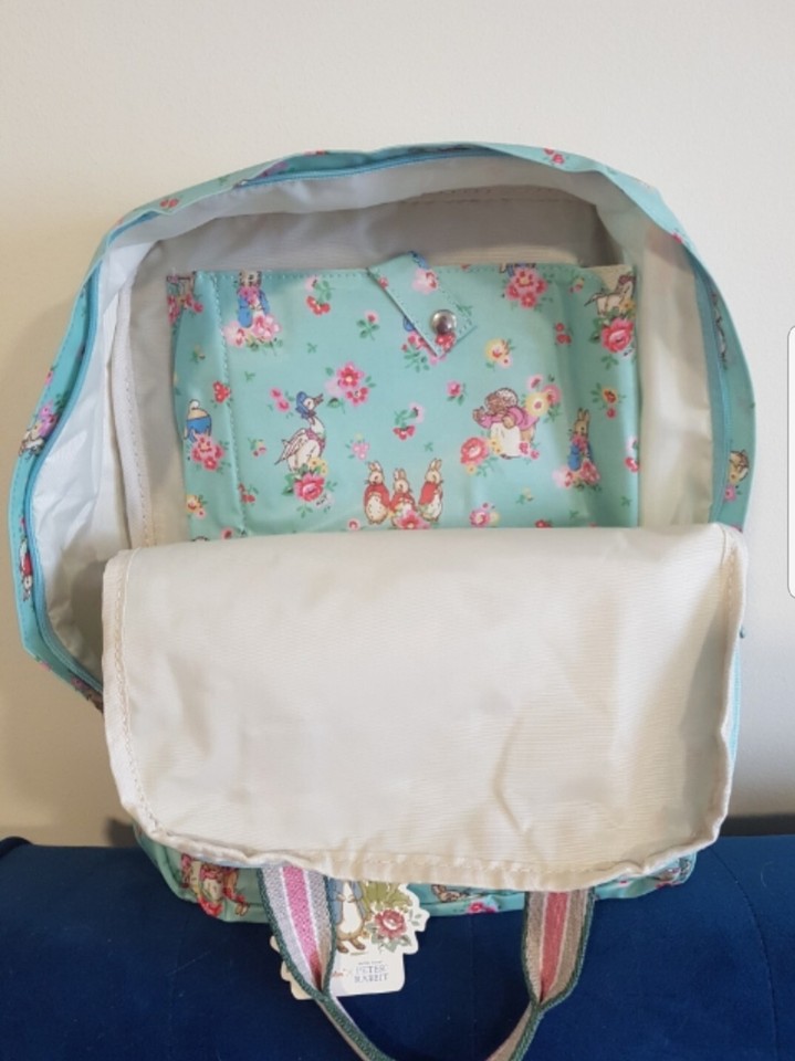 Cath Kidston WATER PROOF backpack BLUE PETER RABBIT Inner laptop space ...