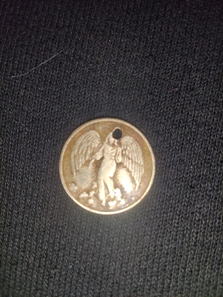 Vintage Gold Tone Guardian Angel Medal Double Sided Coin Religious ...