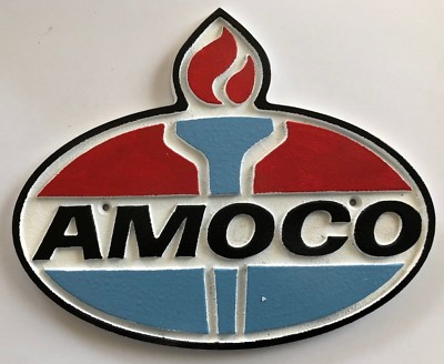 AMOCO logo, hand-painted, cast aluminum plaque, ready to hang | eBay