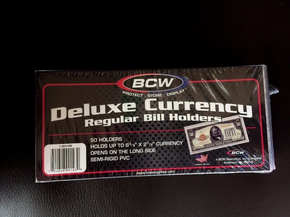 250 BCW Semi Rigid Currency Regular Holder Sleeve Banknote Bill Deluxe ...