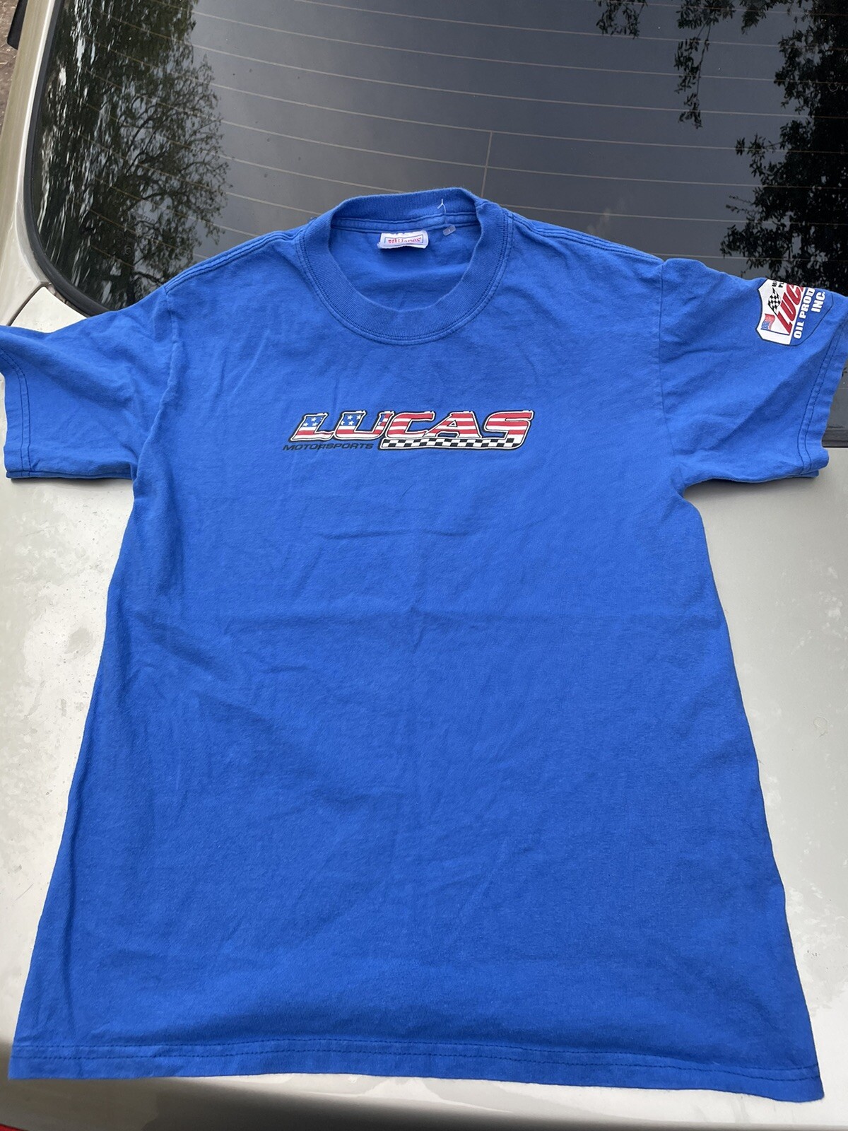Vintage Blue Lucas Motorsports Oil Products Graphic T… - Gem