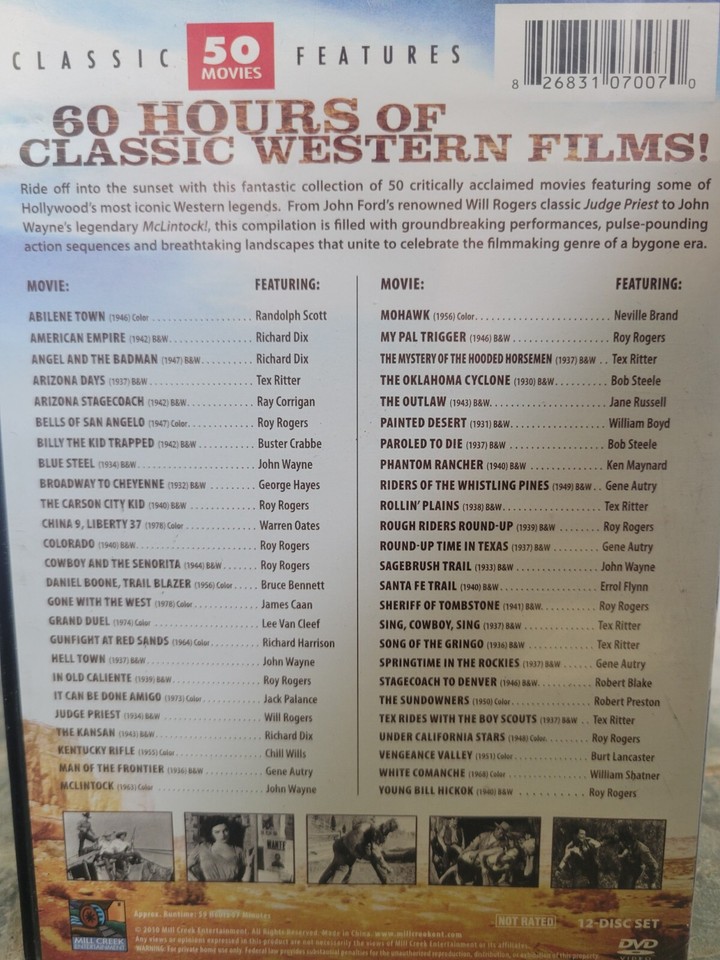 Western Classics (DVD) Classic Features 50 Movies 826831070070 | eBay
