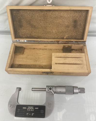 Vintage TESA 1-2" Silver Plated Micrometer Swiss Made with Case 6” x 2 ...