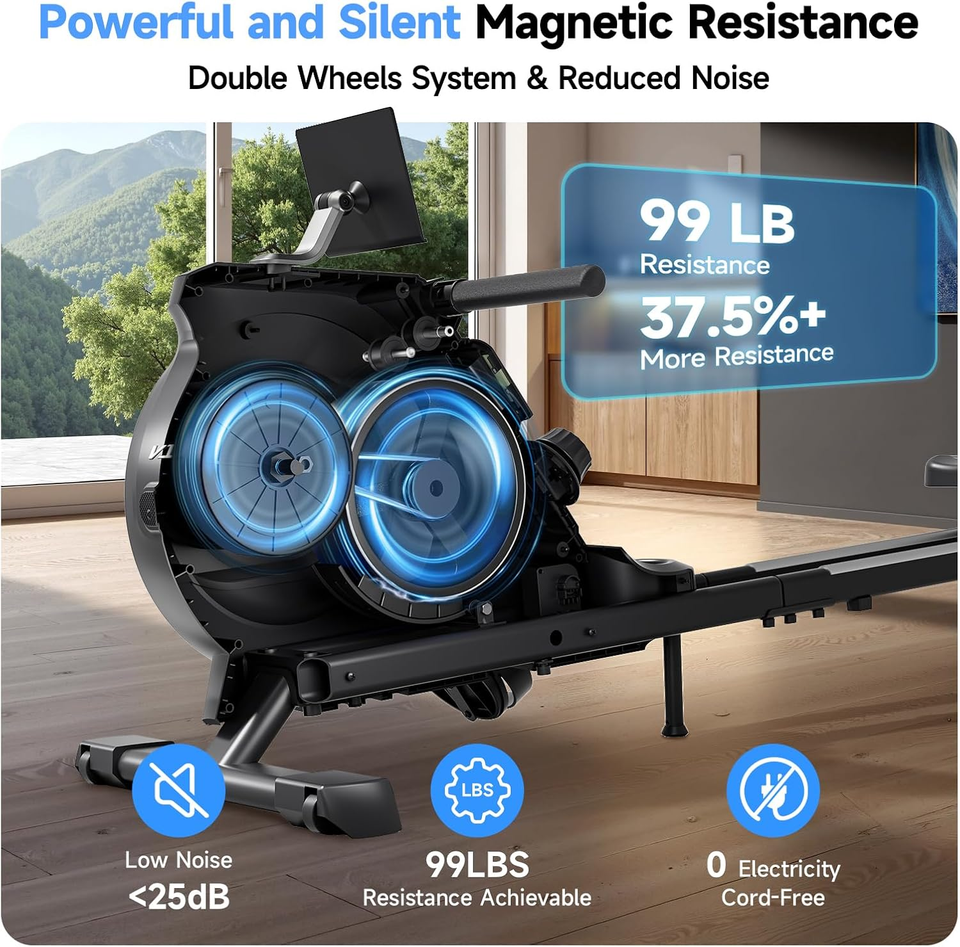 Compact Rowing Machine, 350 LB Capacity, 16-Level Silent Resistance ...