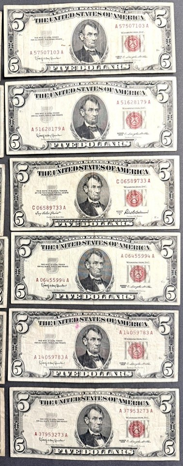 Lot of 12 1953 & 1963 $5 Bill Red Seal *RARE* EF & VF Nice Notes | eBay