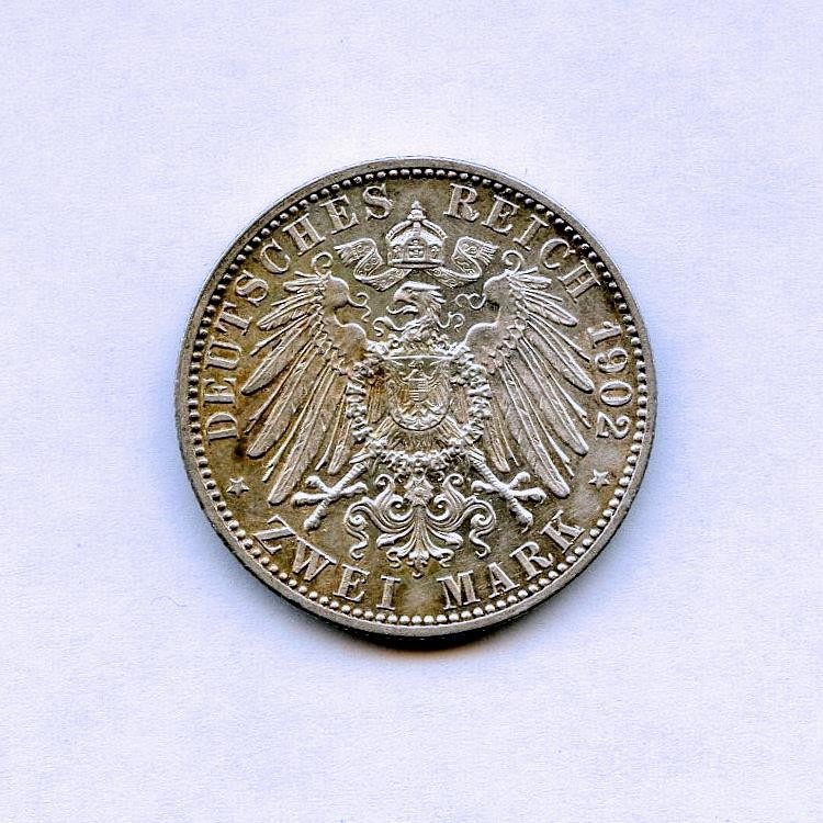 1902 German States BADEN Friedrich I .900 SILVER .3215 OZ 2 Mark Coin ...