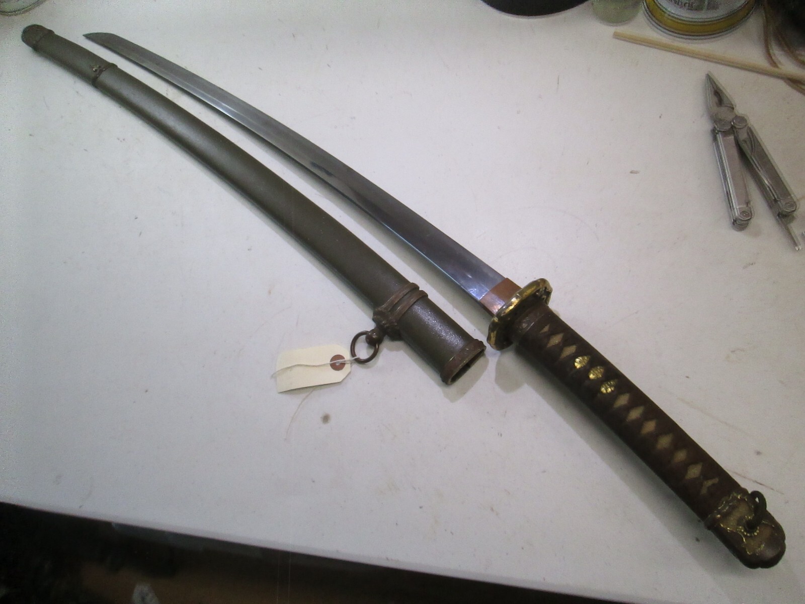 WW2 JAPANESE OFFICERS GUNTO GENDAITO SWORD & SCABBARD SIGNED ICHIRYUSHI ...