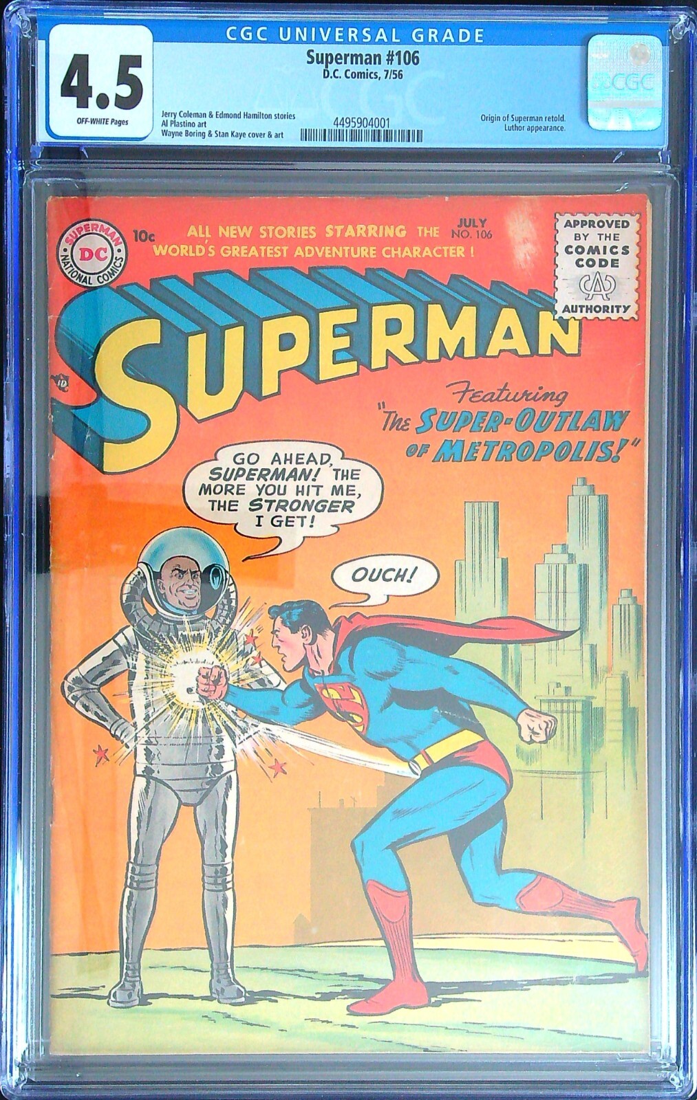 Superman #106 - CGC 4.5 - OW - DC 1956 - Origin of Superman Retold - Lex Luthor | eBay