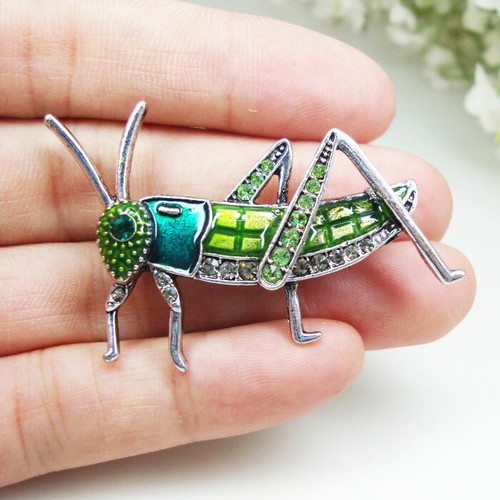 Vintage Grasshopper Locust Silver Tone Pendant Brooch Pin Insect Green ...