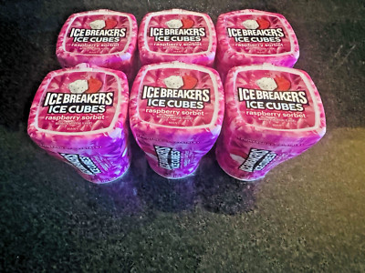 (6) Ice Breakers Ice Cubes Raspberry Sorbet Sugar Free Gum Containers ...