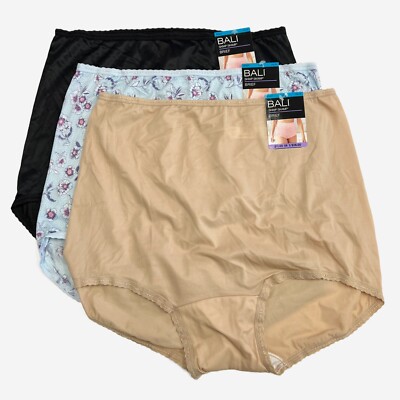 3 Bali Skimp Skamp Brief Panty 2XL 9 Full Coverage Nylon Panties NWT ...