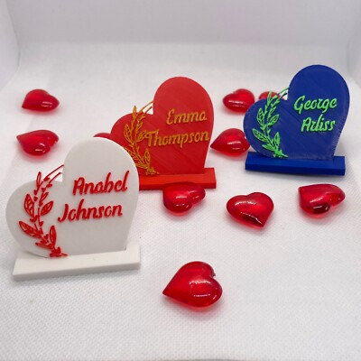 Personalised Name Stand Table Place Setting Heart Shaped Place Card ...